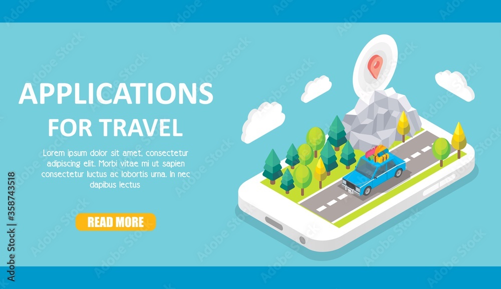 Applications for travel banner, web template. Vector isometric ...