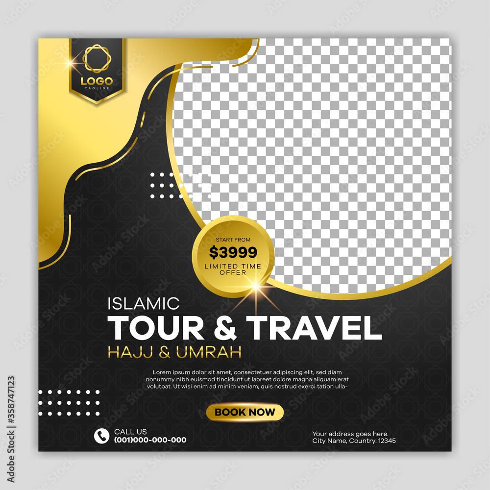 Luxury of islamic tour and travel social media template design. hajj ...