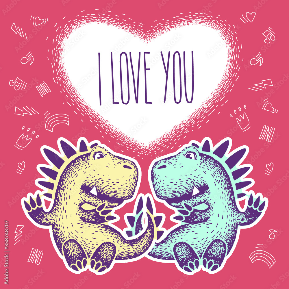 Cute Cartoon Dinosaurs Love
