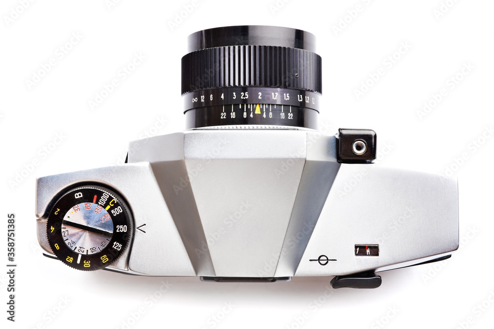 Top viewold vintage photo camera isolated white Stock Photo | Adobe Stock
