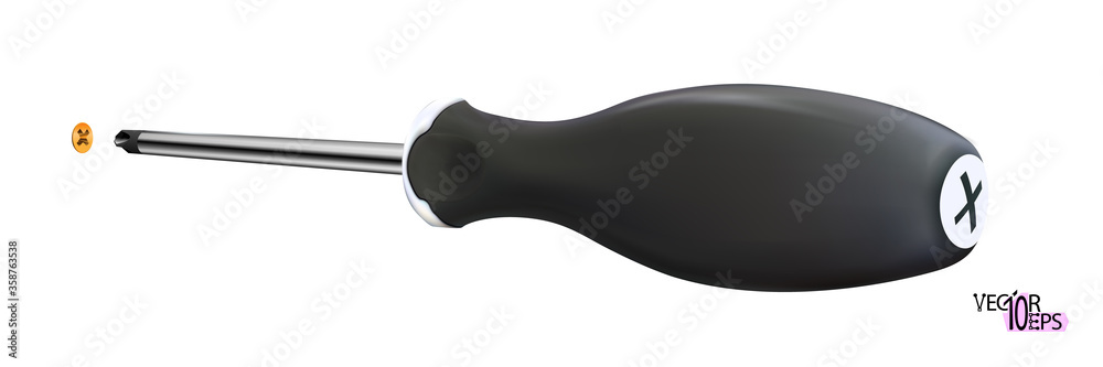 Professional realistic screwdriver with a rubber black handle ...