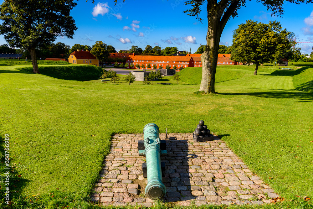Canon in Kastellet, Copenhagen, Denmark, is one of the star fortresses ...