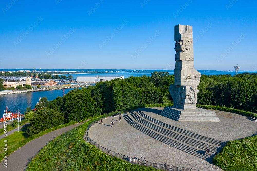 Aerial view of Westerplatte Monument in memory of the Polish defenders ...