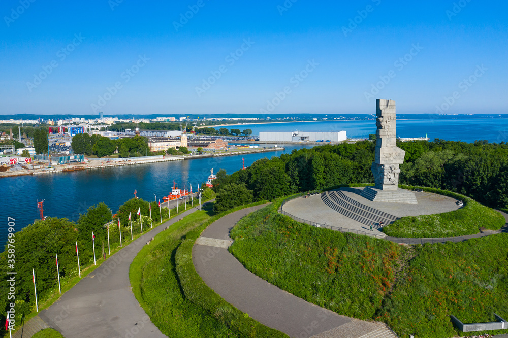Aerial view of Westerplatte Monument in memory of the Polish defenders ...