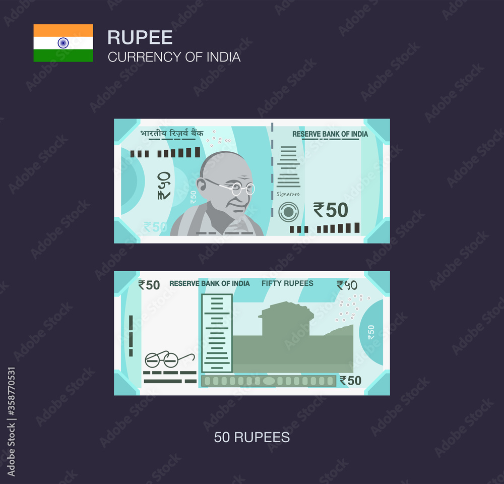 Currency of India. Flat vector illustration of indian fifty rupees ...