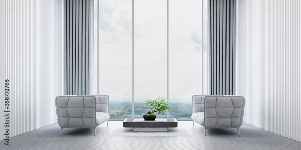 Bright Modern Living room, interior design with big window with great ...