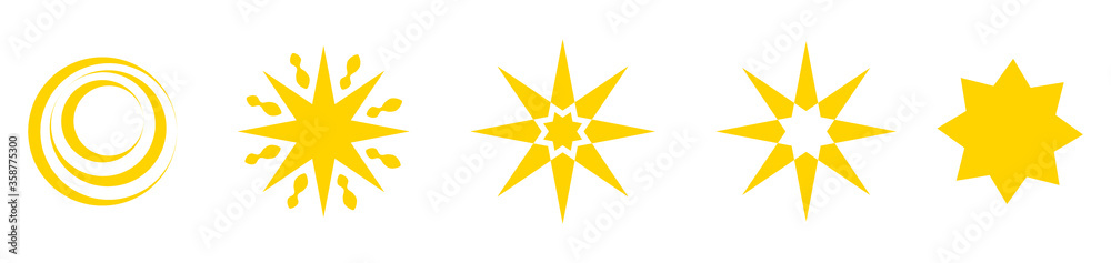 Abstract Sun And Star Icon Set - Isolated On White Background, Vector ...