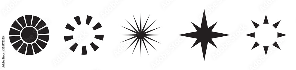 Abstract Sun And Star Icon Set - Isolated On White Background, Vector ...