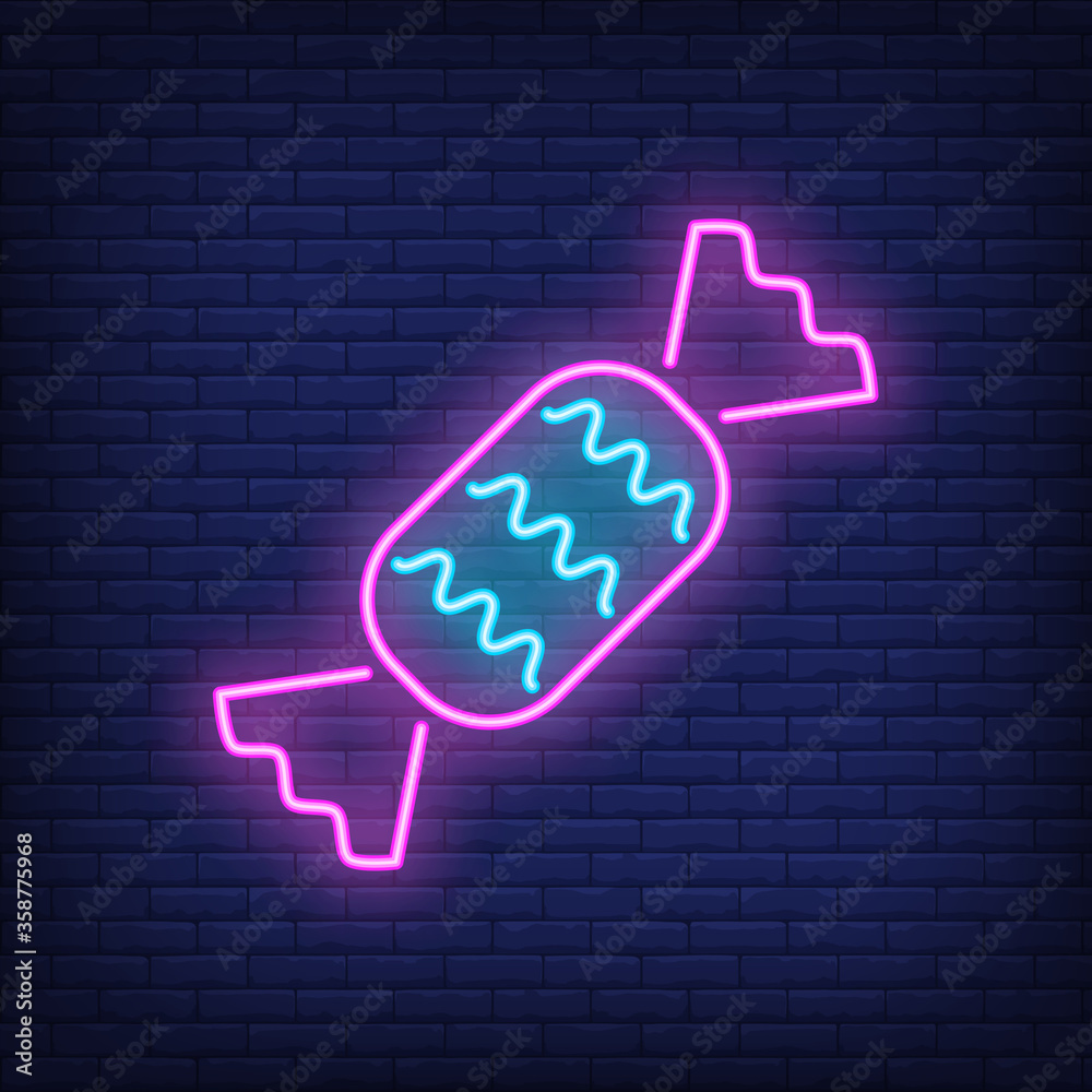 Candy neon sign. Invitation, dessert or advertisement design. Night ...