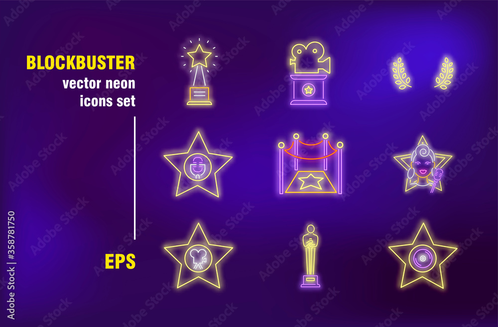 Blockbuster neon signs collection. Success, movie, star and film ...