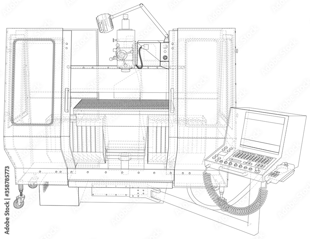 Vector Wire-frame Milling machine. The layers of visible and invisible ...