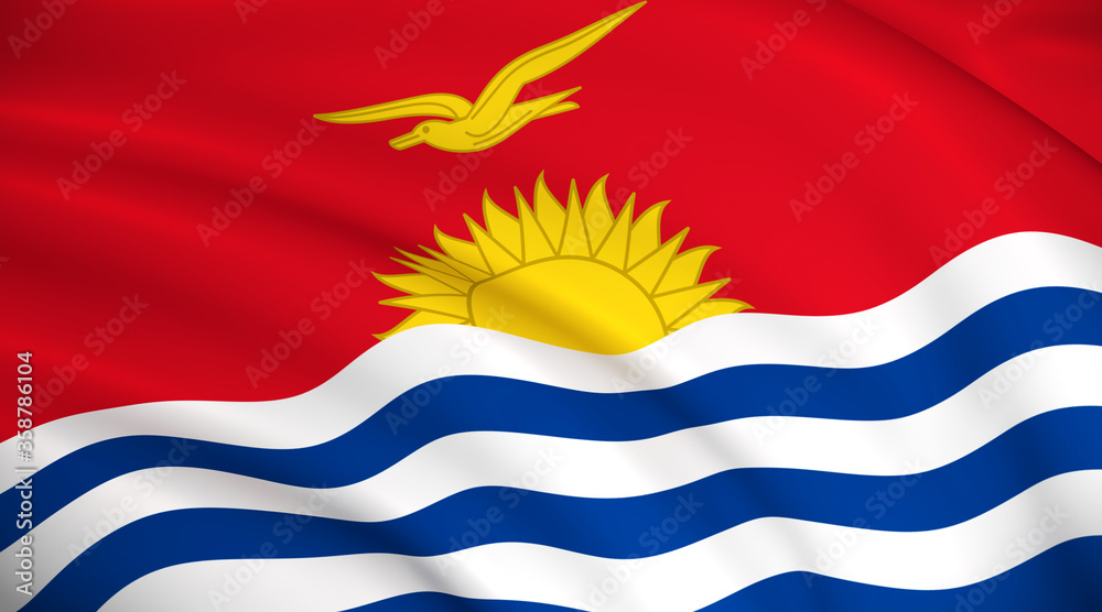 Kiribati National Flag (Kiribatian flag) - waving background ...