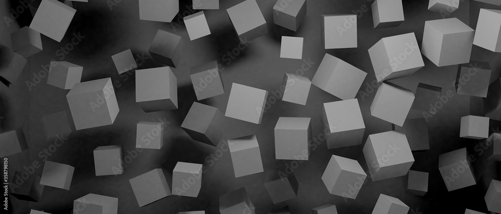 3d render realistic flaying cube primitives composition. Flying shapes ...