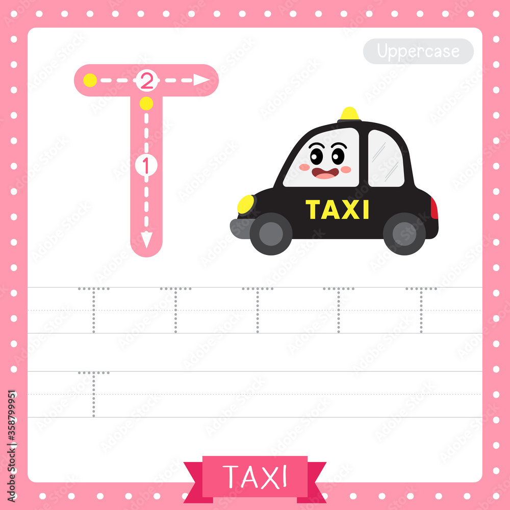 Letter T uppercase tracing practice worksheet of Taxi Stock Vector ...