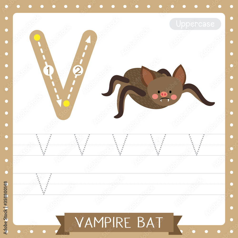 Letter V uppercase tracing practice worksheet of Vampire Bat Stock ...