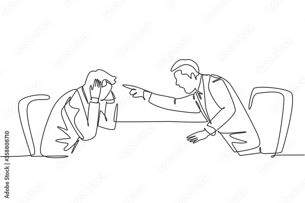 One single line drawing of young furious manager pointing finger to his ...