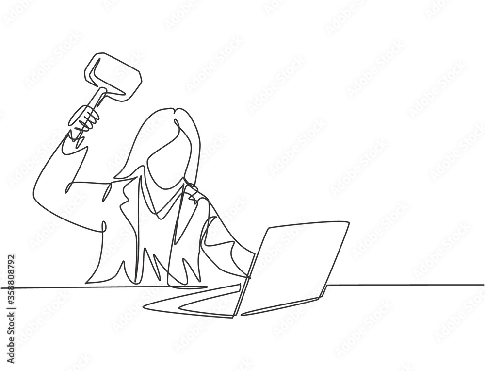 Single continuous line drawing of young rage businesswoman ready to ...
