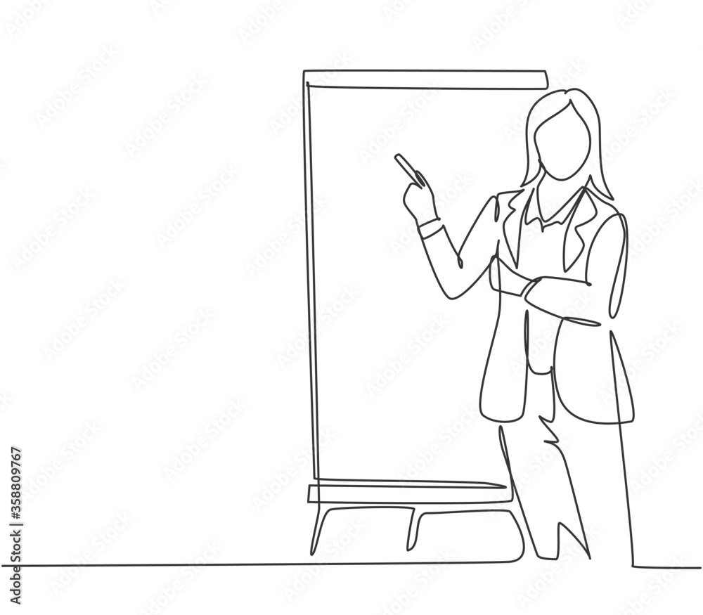 Vettoriale Stock One single line drawing of young female presenter ...