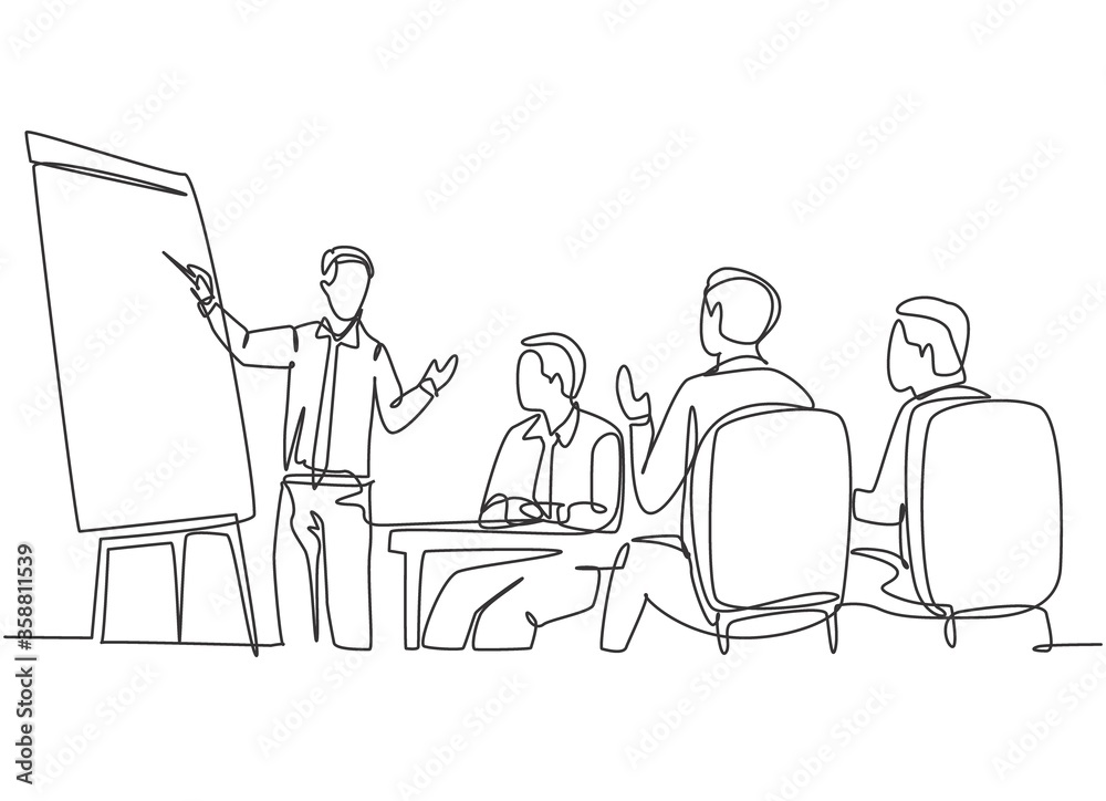 One continuous line drawing of happy trainer teaching lifeskill and ...