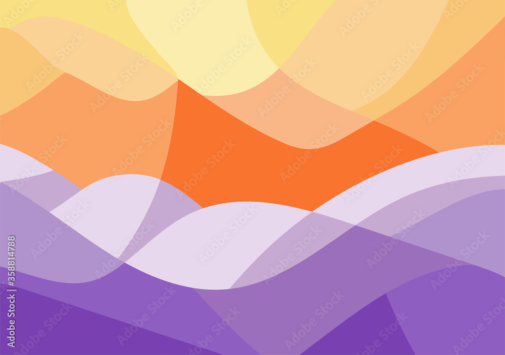 Geometric Mountain and Sunset Background translucent waves, sea ...