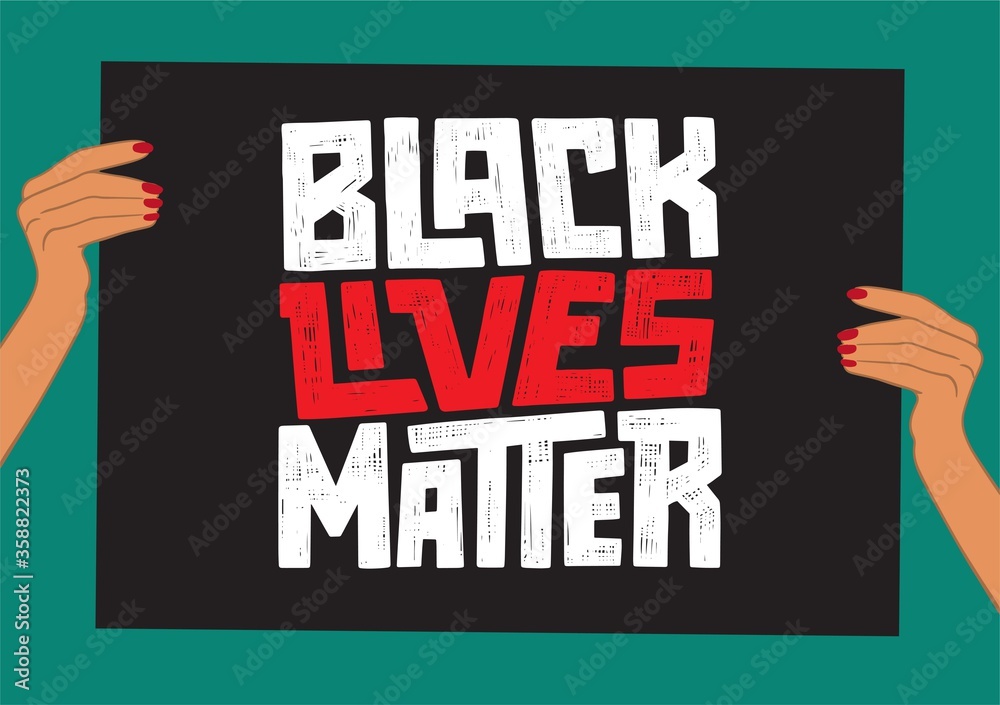 Illustration with hands carrying protest poster with lettered slogan of ...