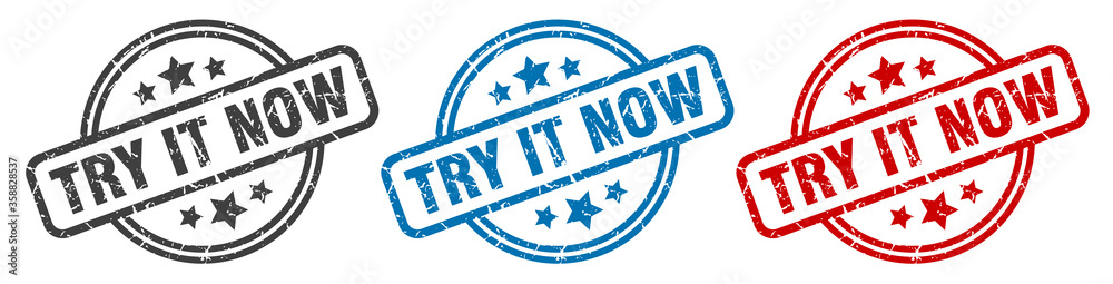 try it now stamp. try it now round isolated sign. try it now label set ...