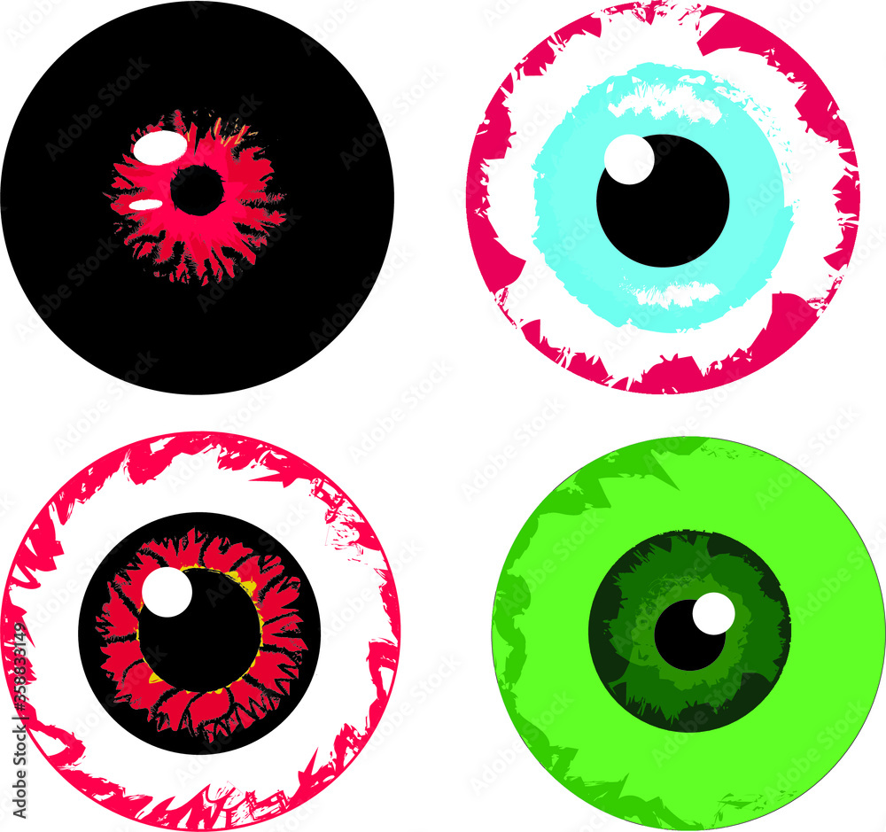 Set of four cartoon zombie or demon eyes. Fantasy nightmare evil sight ...