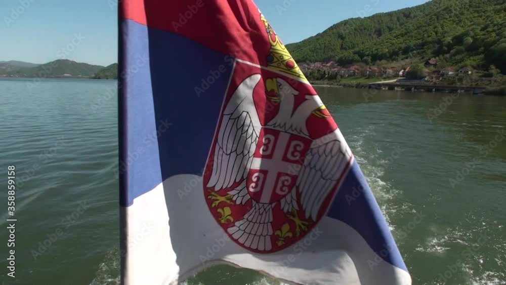 Danube,djerdap gorge from the water, boating upstream through the ...