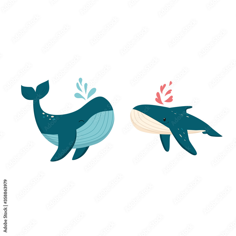 Whale. Two whales. Vector illustration isolated on white background ...