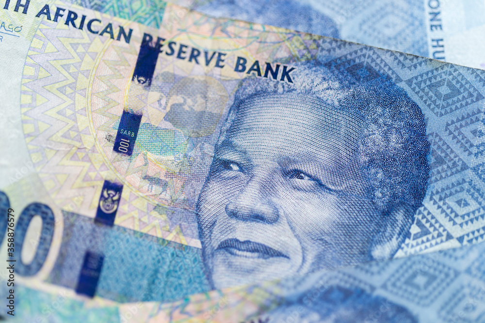 Obverse of South African ZAR banknote with a denomination of 100 rand ...