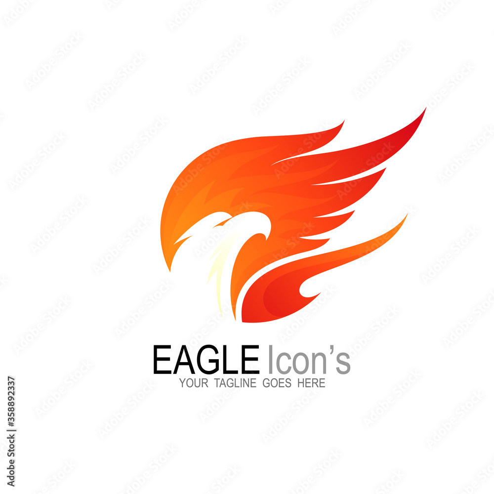 Eagle logo with fire icon, Phoenix logo template, Fire-bird, Eagle logo ...