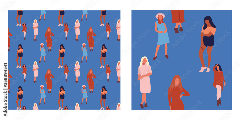Female Diverse Faces Of Different Ethnicity Seamless Pattern Women