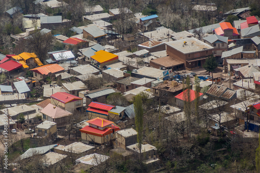 Aerial view of Gazor Khan village near Alamut (meaning eagle's nest ...