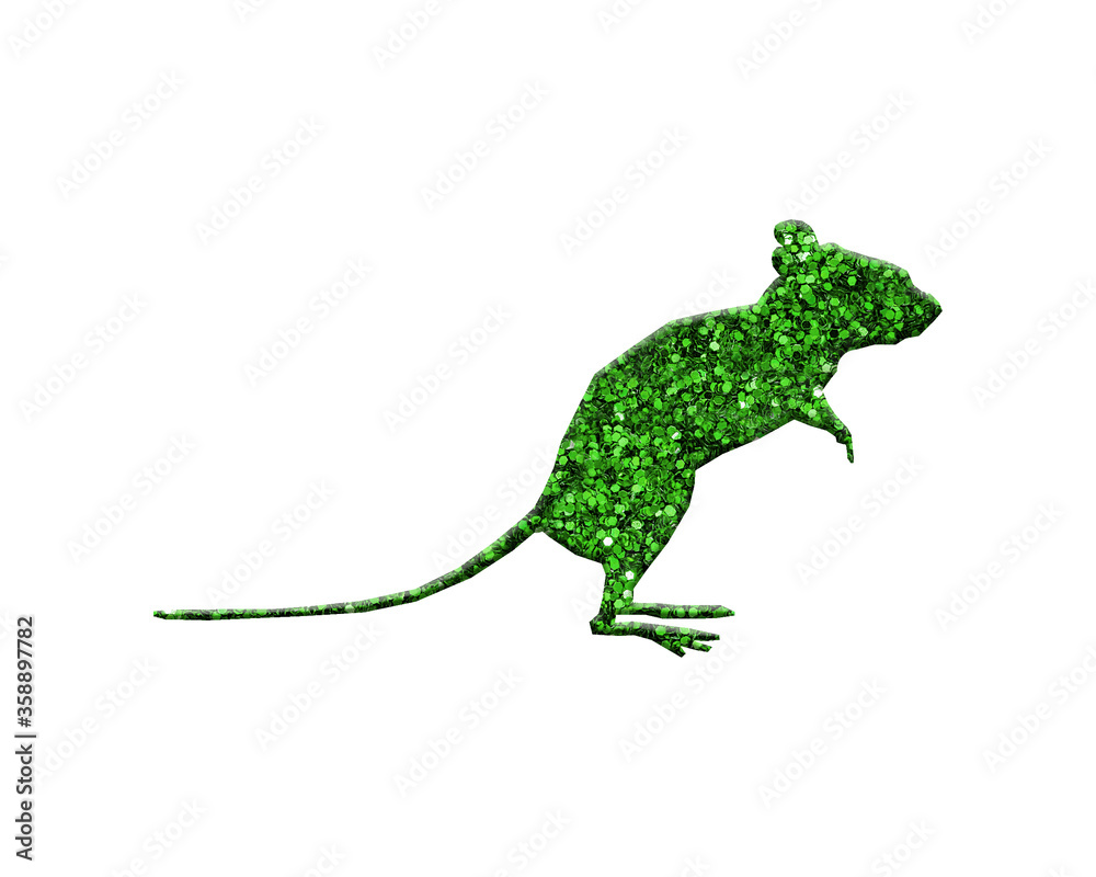 Rat Mouse Green glitter isolated on white background illustration ...