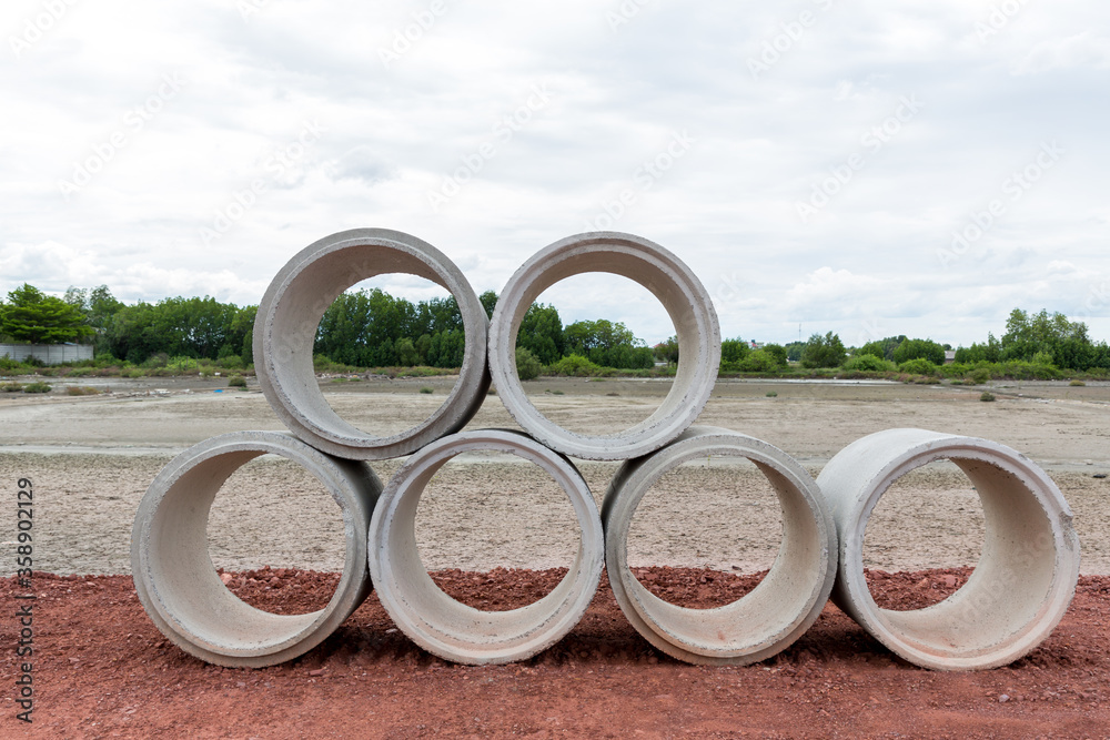 Concrete Drainage Pipe on a Construction Site. Concrete drainage pipes ...