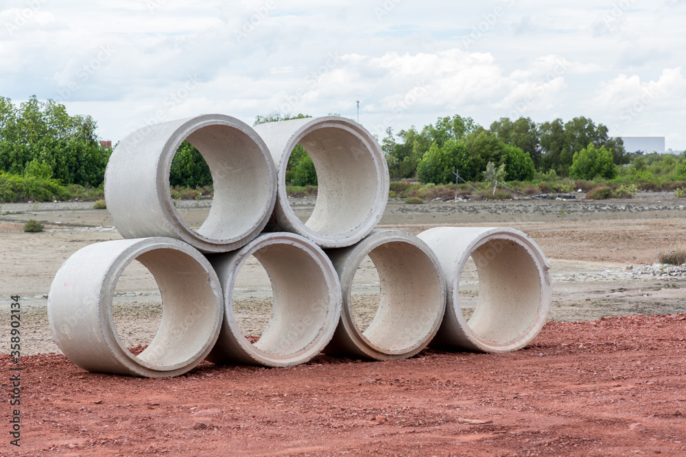Concrete Drainage Pipe on a Construction Site. Concrete drainage pipes ...