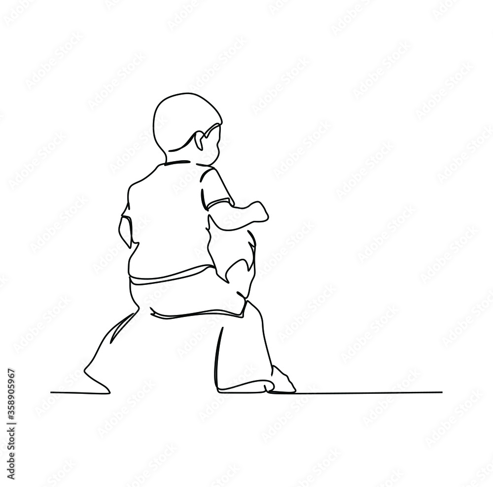 Young boy piggyback riding his dad. Continuous one line drawing art ...