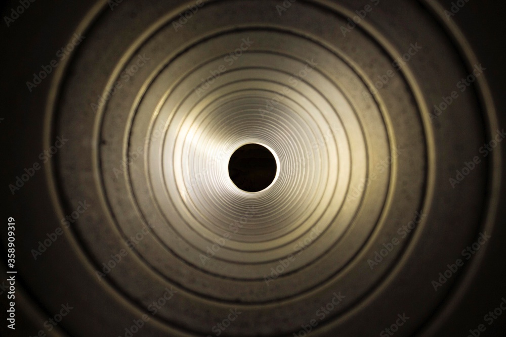 closeup view from inside the galvanized steel air duct on the exhaust ...