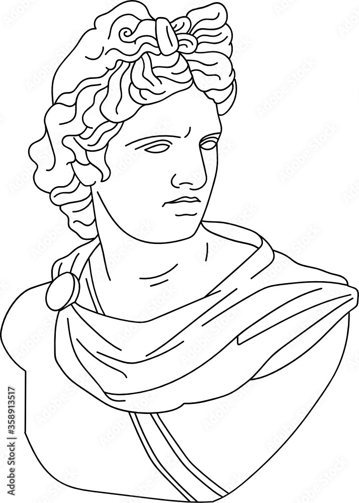 aesthetic greek bust sculpture line art man Stock Vector | Adobe Stock