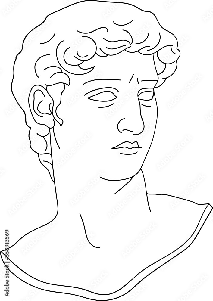 aesthetic greek bust sculpture line art face of david Stock Vector ...