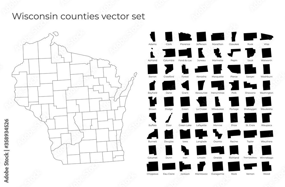 Wisconsin map with shapes of regions. Blank vector map of the Us State ...