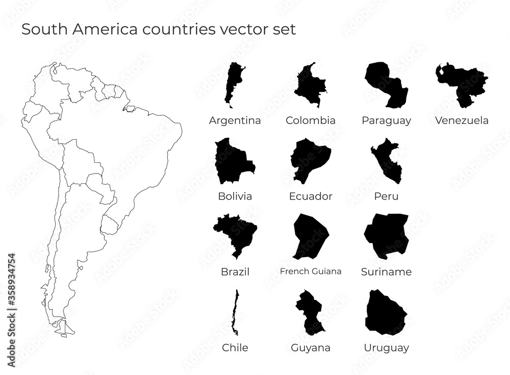 South America map with shapes of regions. Blank vector map of the ...
