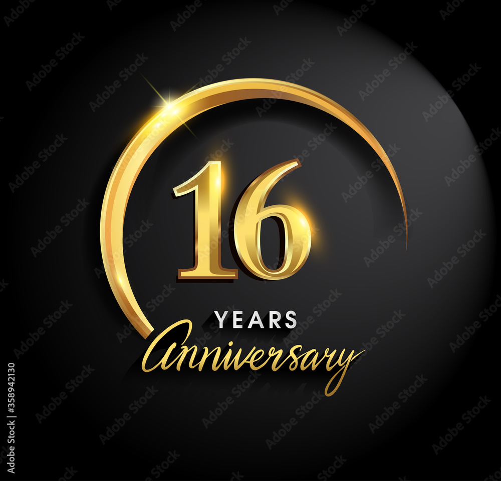 16th years anniversary celebration. Anniversary logo with ring and ...