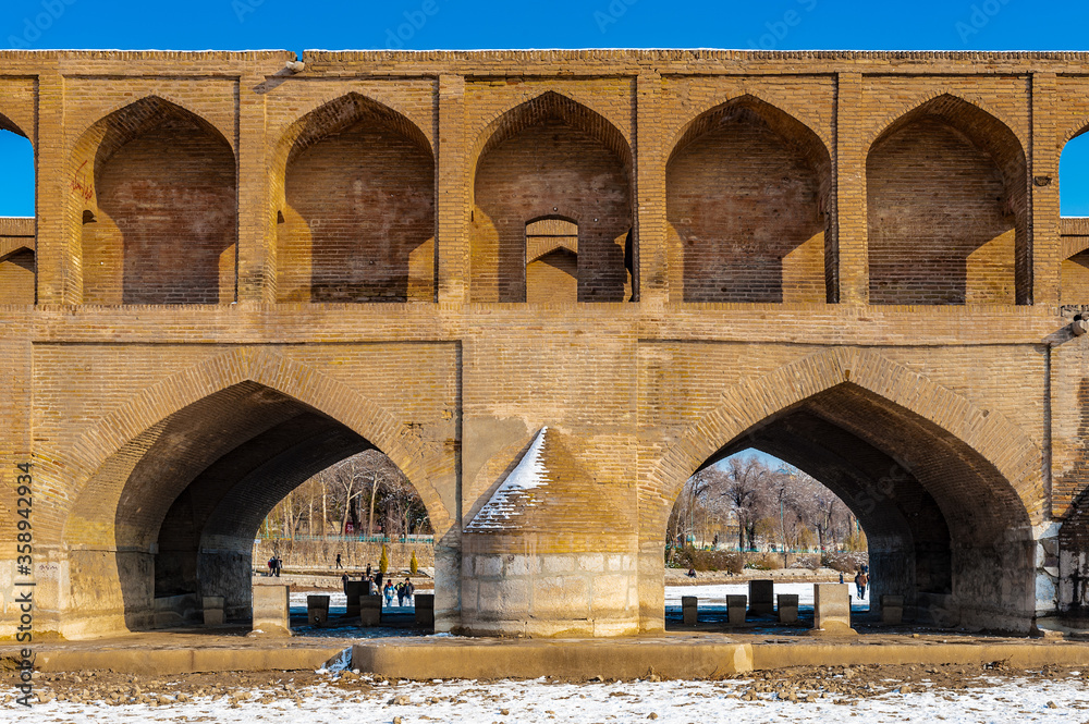 It's Part of the 33 pol Allah Verdi Khan bridge in Isfahan, Iran Stock ...