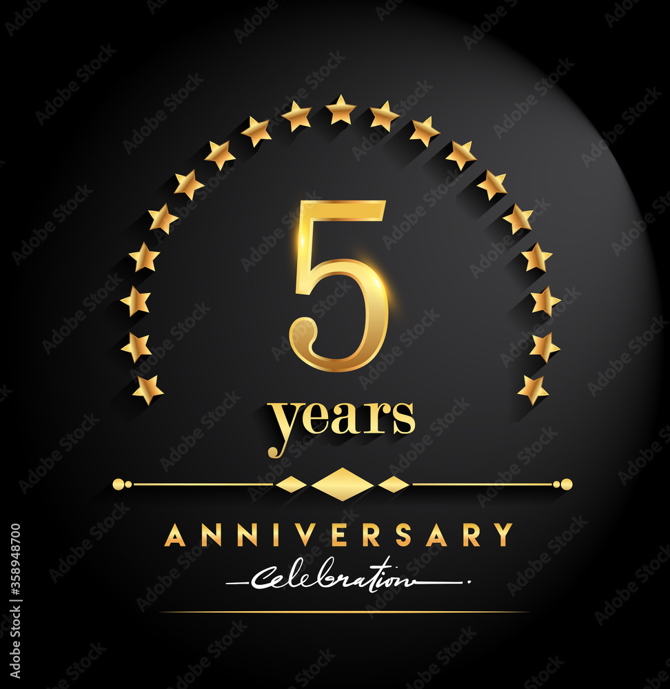 5th years anniversary celebration. Anniversary logo with stars and ...