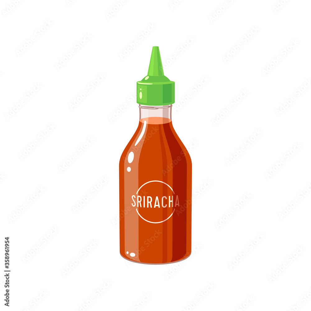 Hot chilli sauce sriracha bottle, vector illustration cartoon icon ...