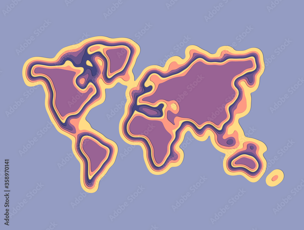 Abstract paper sunset tone world map background, design for paper cut ...