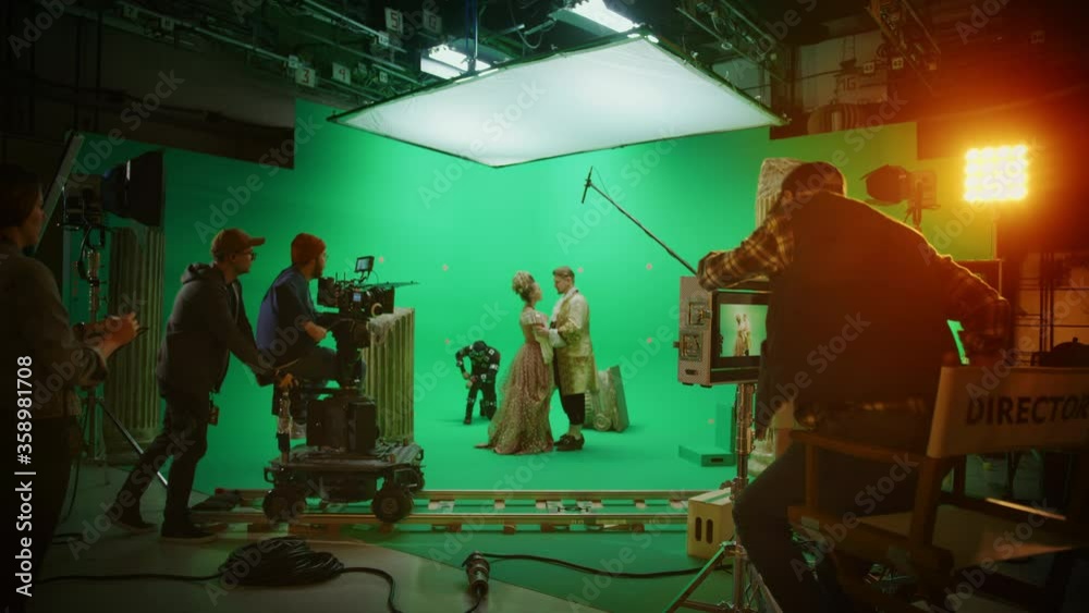Film Studio Set: Shooting Green Screen Scene with Two Talented Actors ...