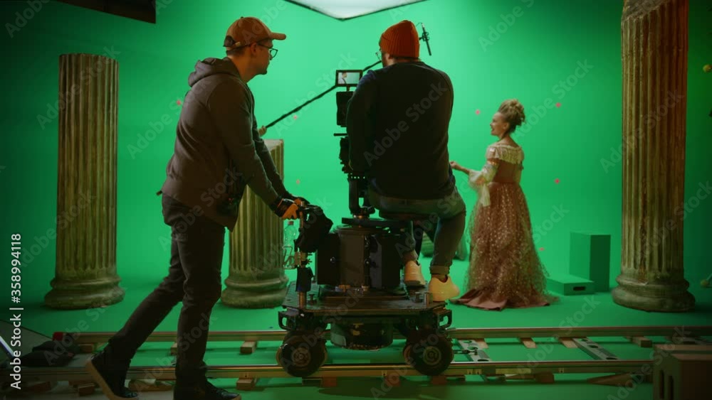 On Film Studio Set Shooting History Movie Green Screen Scene. Moving ...