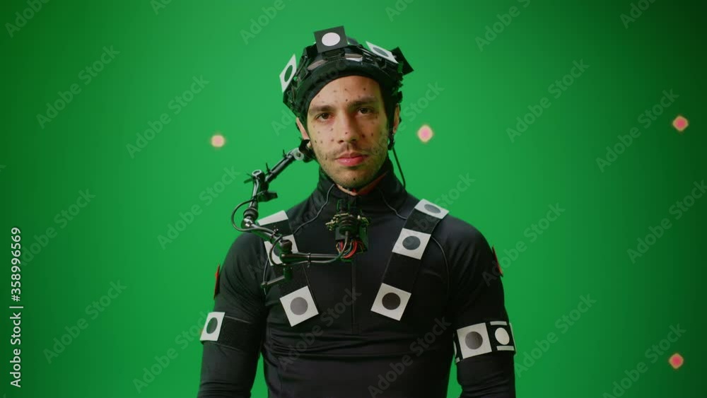 Portrait of an Actor Wearing Motion Caption Suit and Head Rig Posing ...